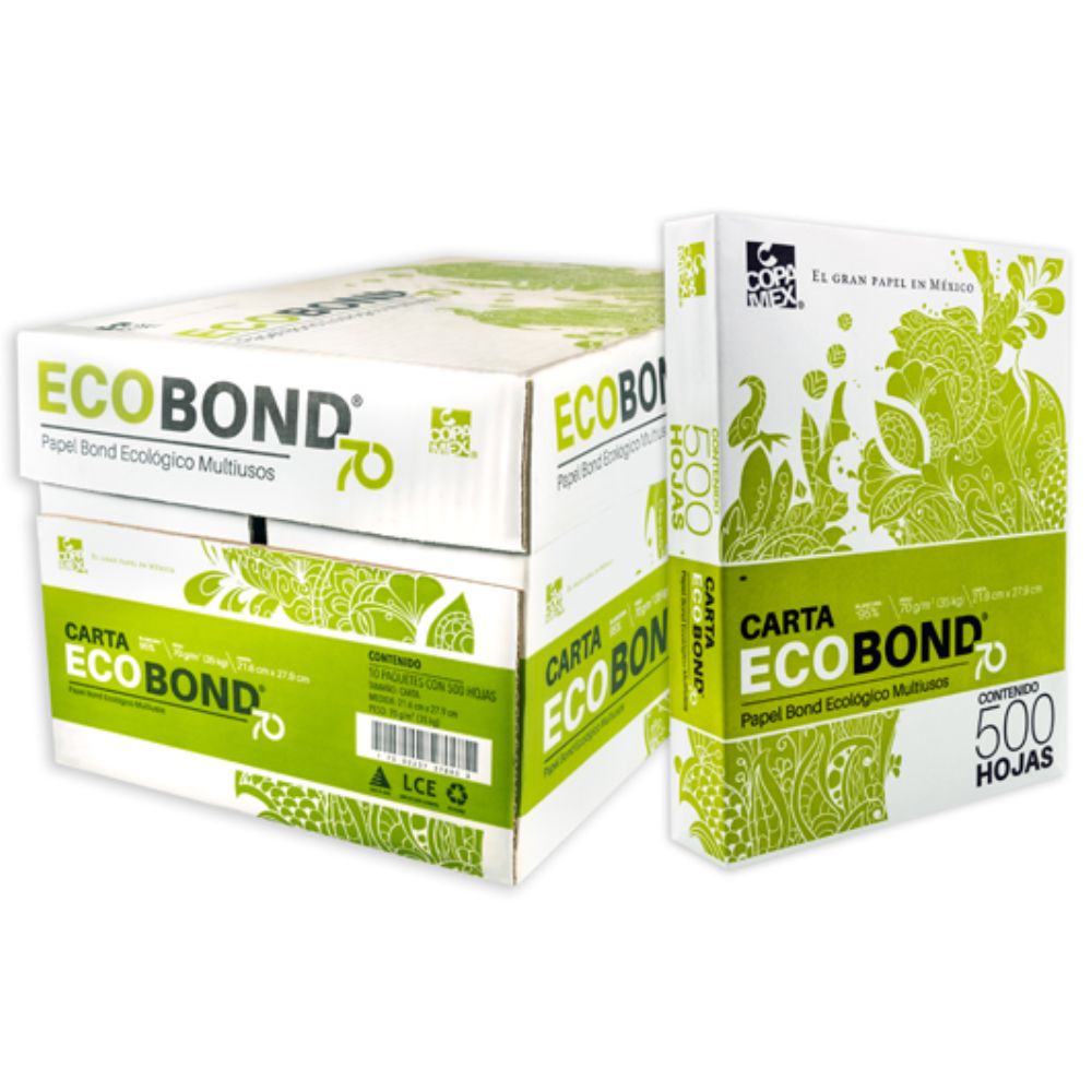 Papel Ecológico Ecobond Carta 70g 95 % Blanco | Caja con 5000 Hojas