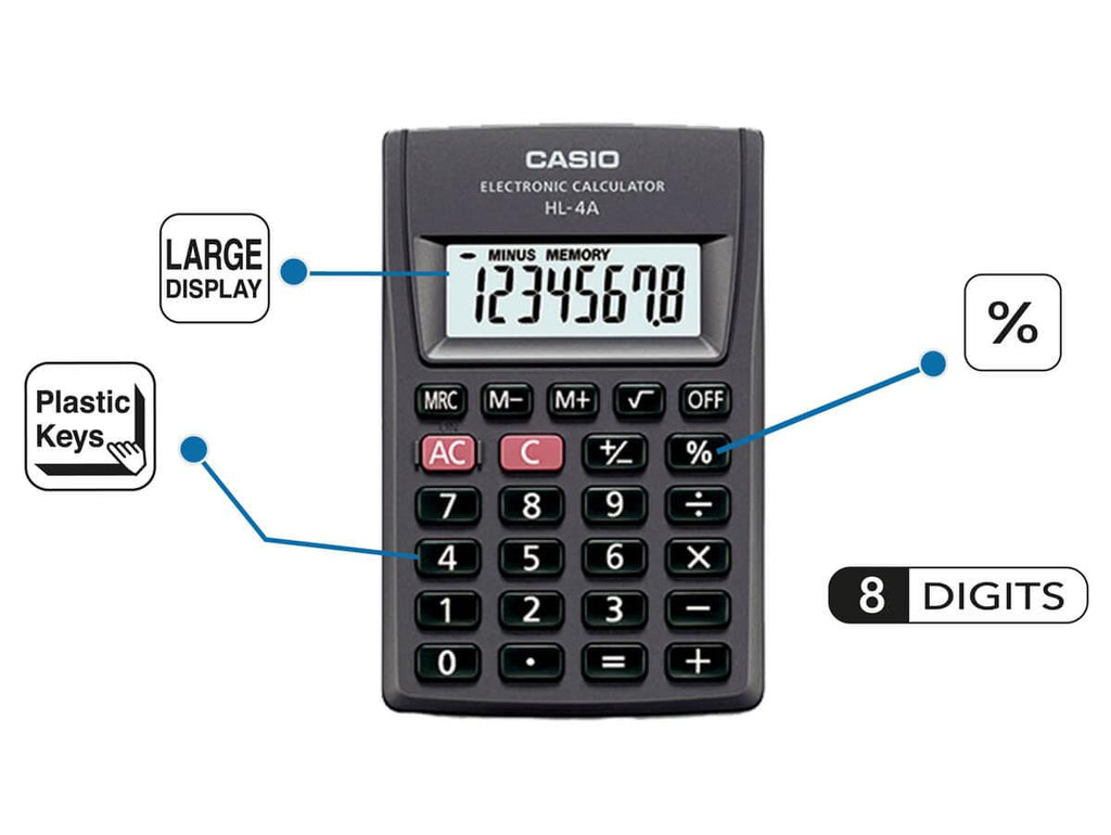 Calculadora Casio HL-4 Básica 8 Dígitos | Portátil y Económica